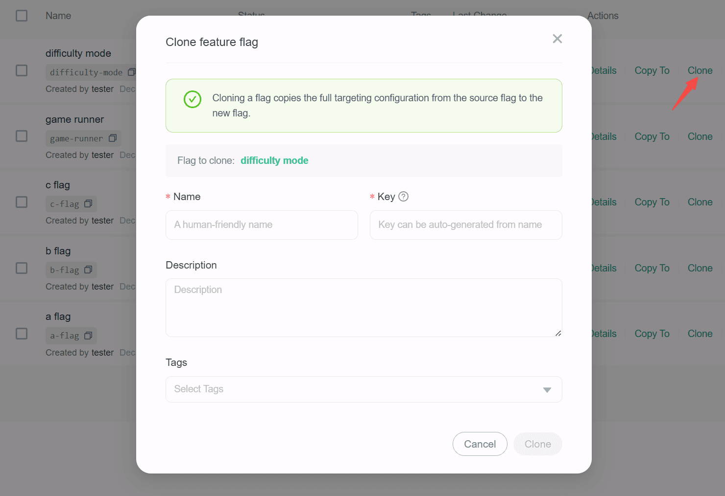 Cloning existing flags – FeatBit